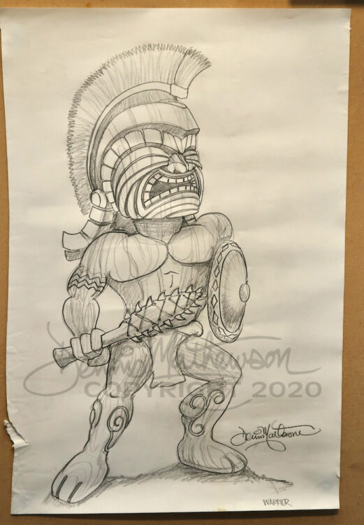 Tiki Warrior 11"x18" original pencil drawing - Dennis Mathewson Art